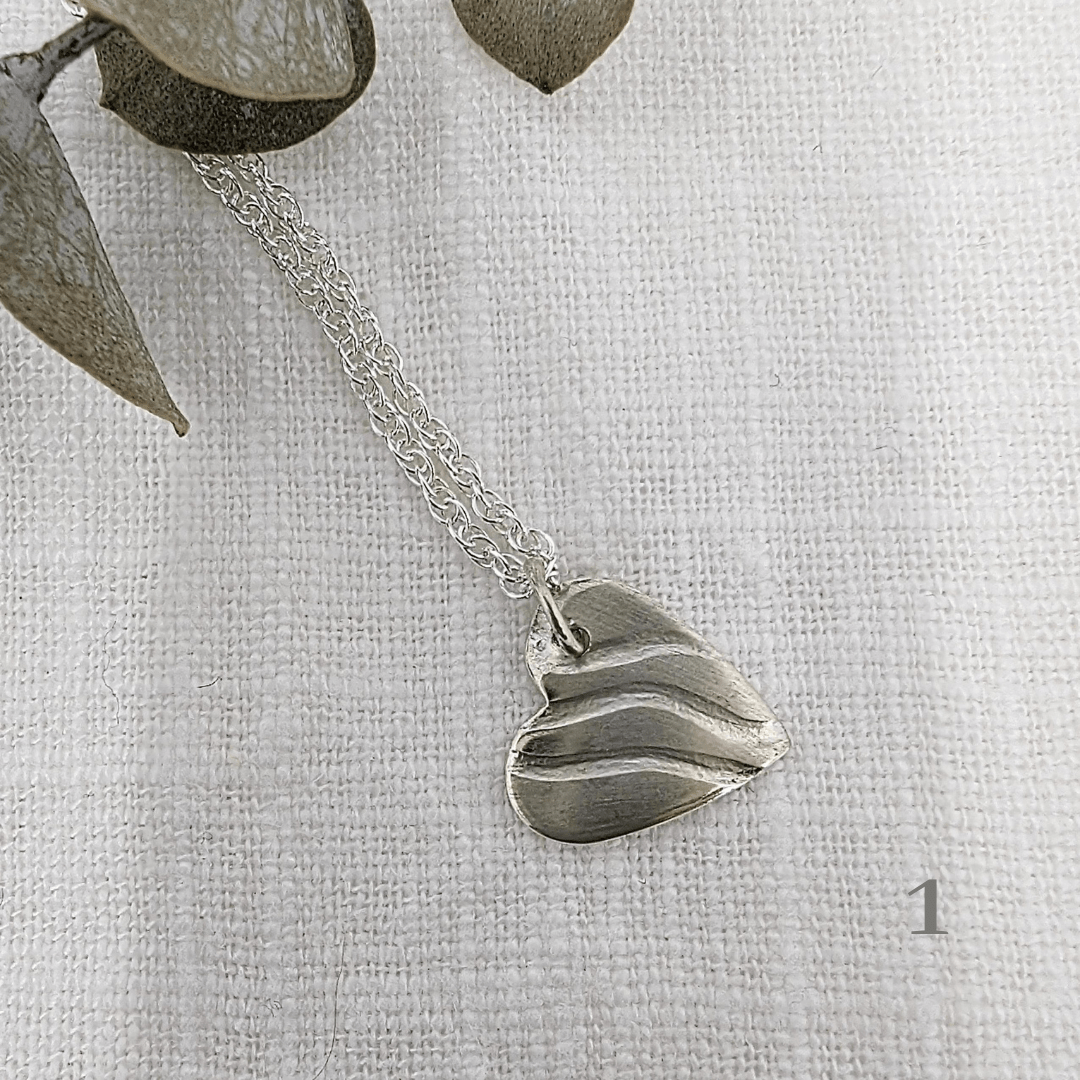 Eco Silver Heart Pendant | Wave Design | 12 mm | Recycled Sterling Sil ...