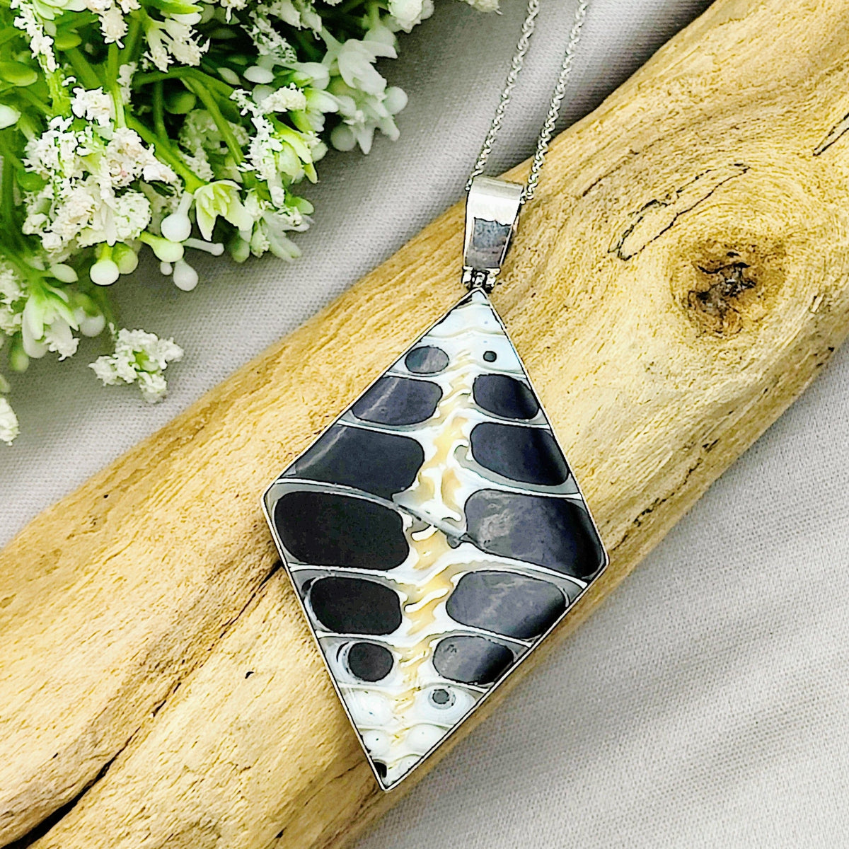 Seashell Pendant | Art Deco 60mm Long | Diamond | Sterling Silver ...