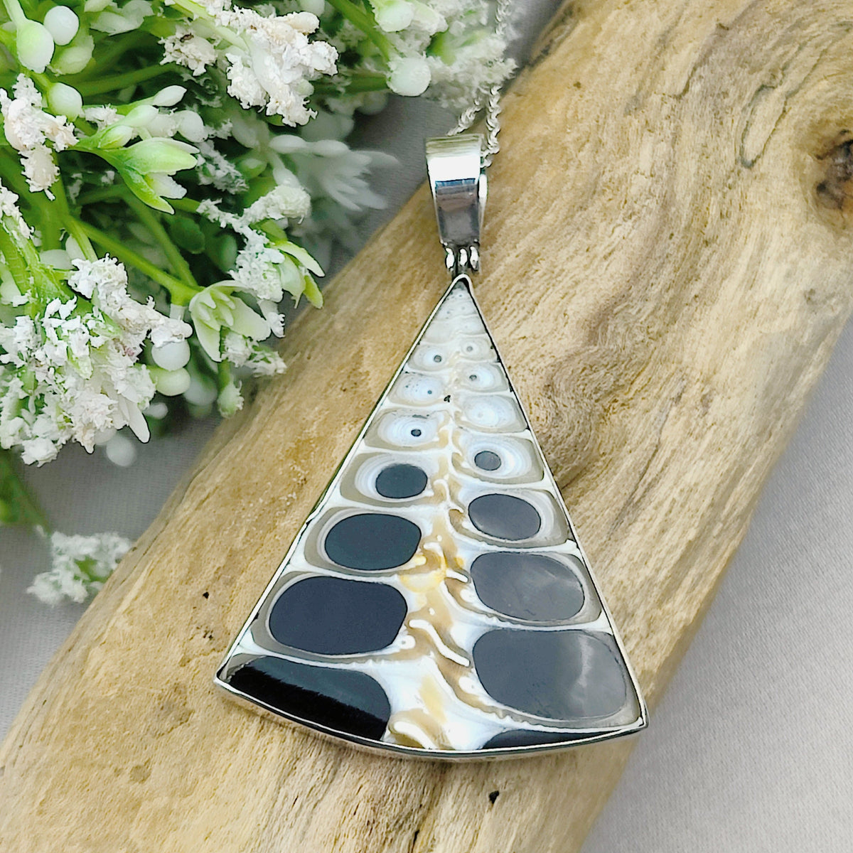 Seashell Pendant | Art Deco 45mm Long | Single Fan | Sterling Silver ...