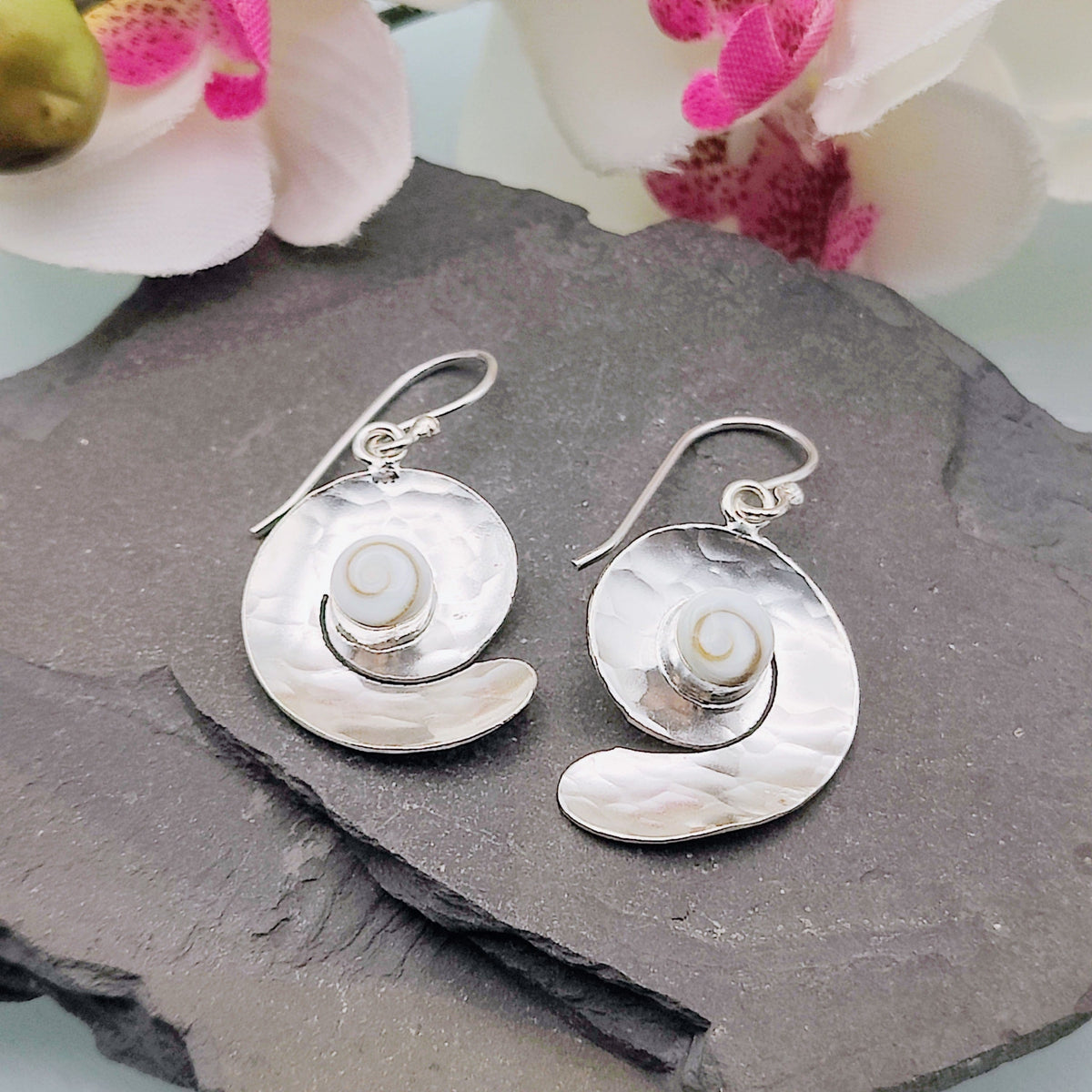 Shiva Eye Shell Earrings | Hammered Swirl | Sterling Silver – Hepburn ...