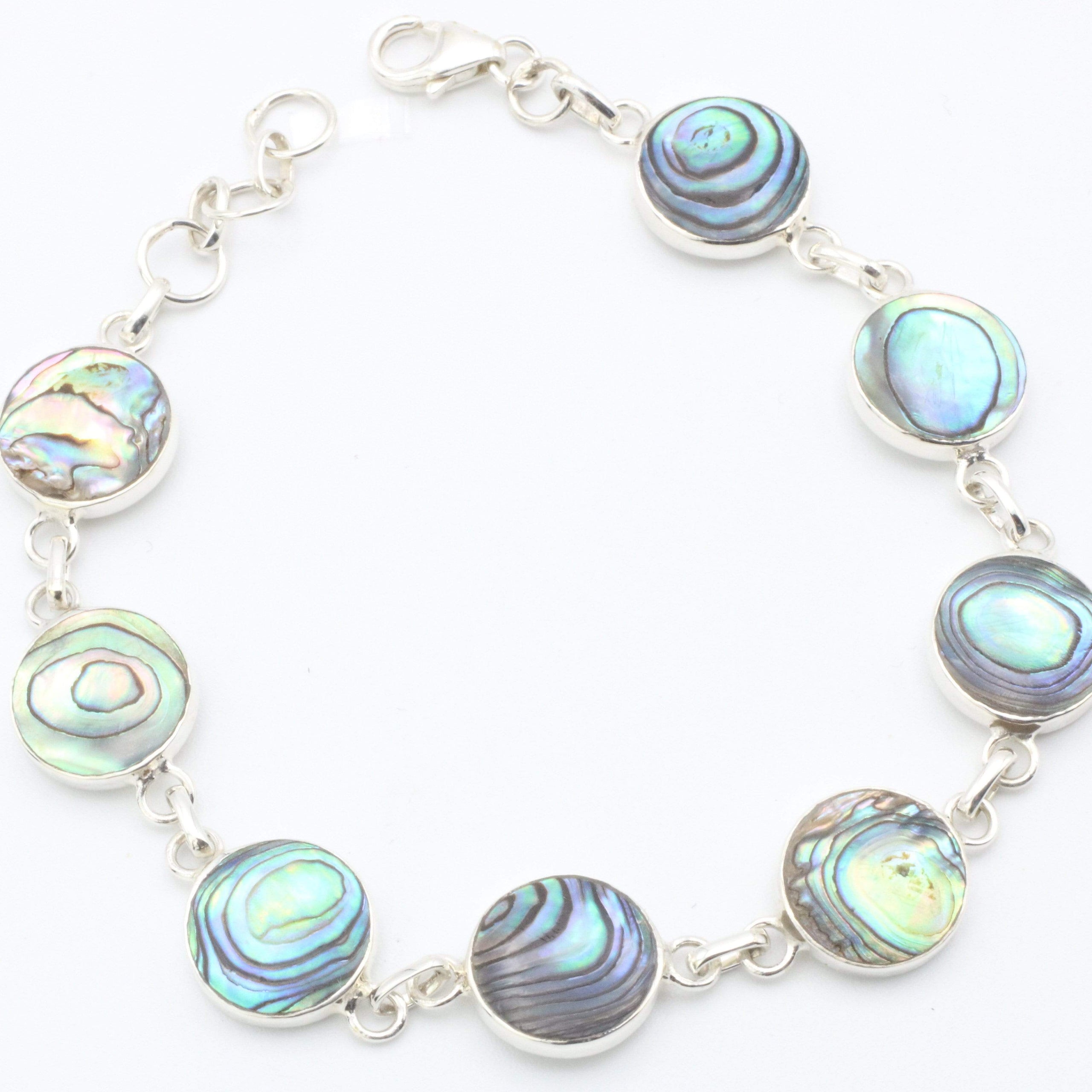 Abalone Shell Bracelet | Eight 8mm Round Shells | Sterling Silver ...