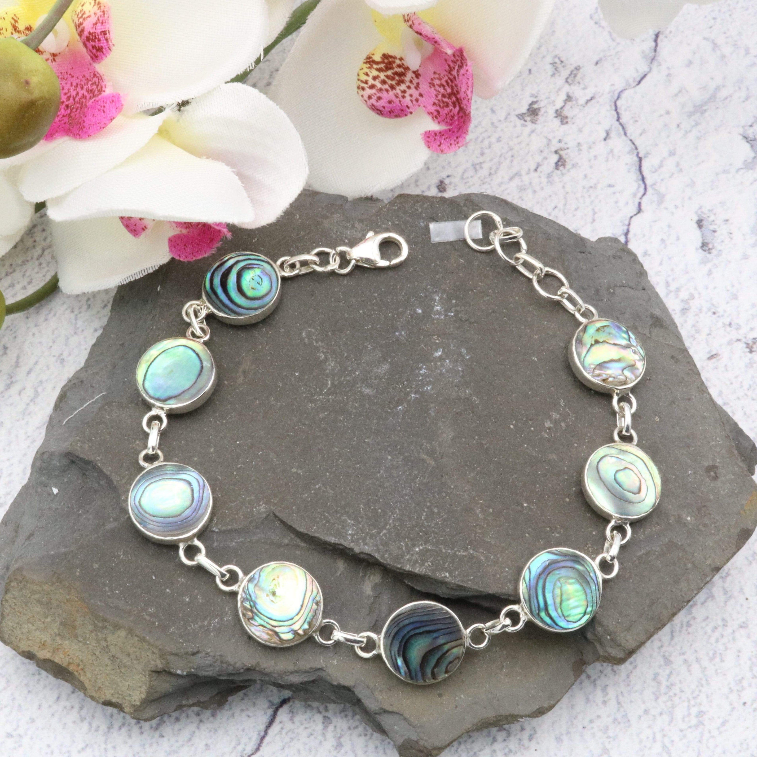 Abalone Shell Bracelet | Eight 8mm Round Shells | Sterling Silver ...