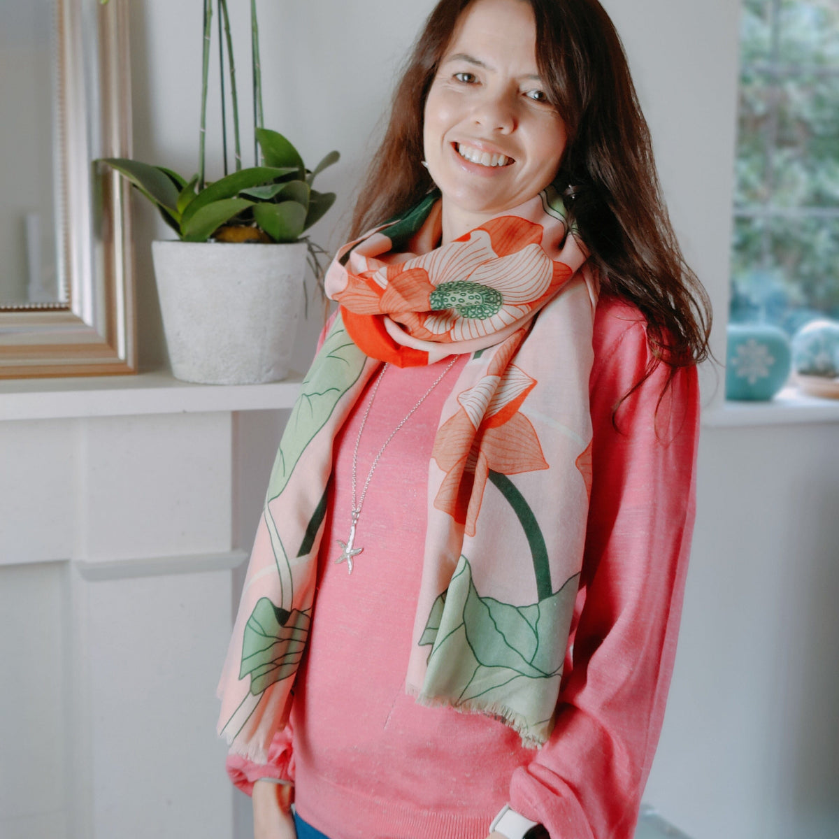 Powder Scarf | Crane Design Print | Pink – Hepburn & Hughes Ltd